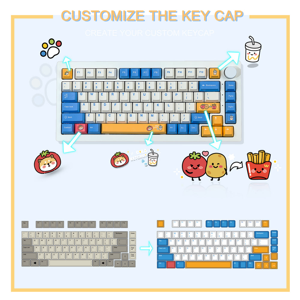Custom PBT Keycap 129 Keys keycaps Cherry Profile DYE-SUB Personalized ...
