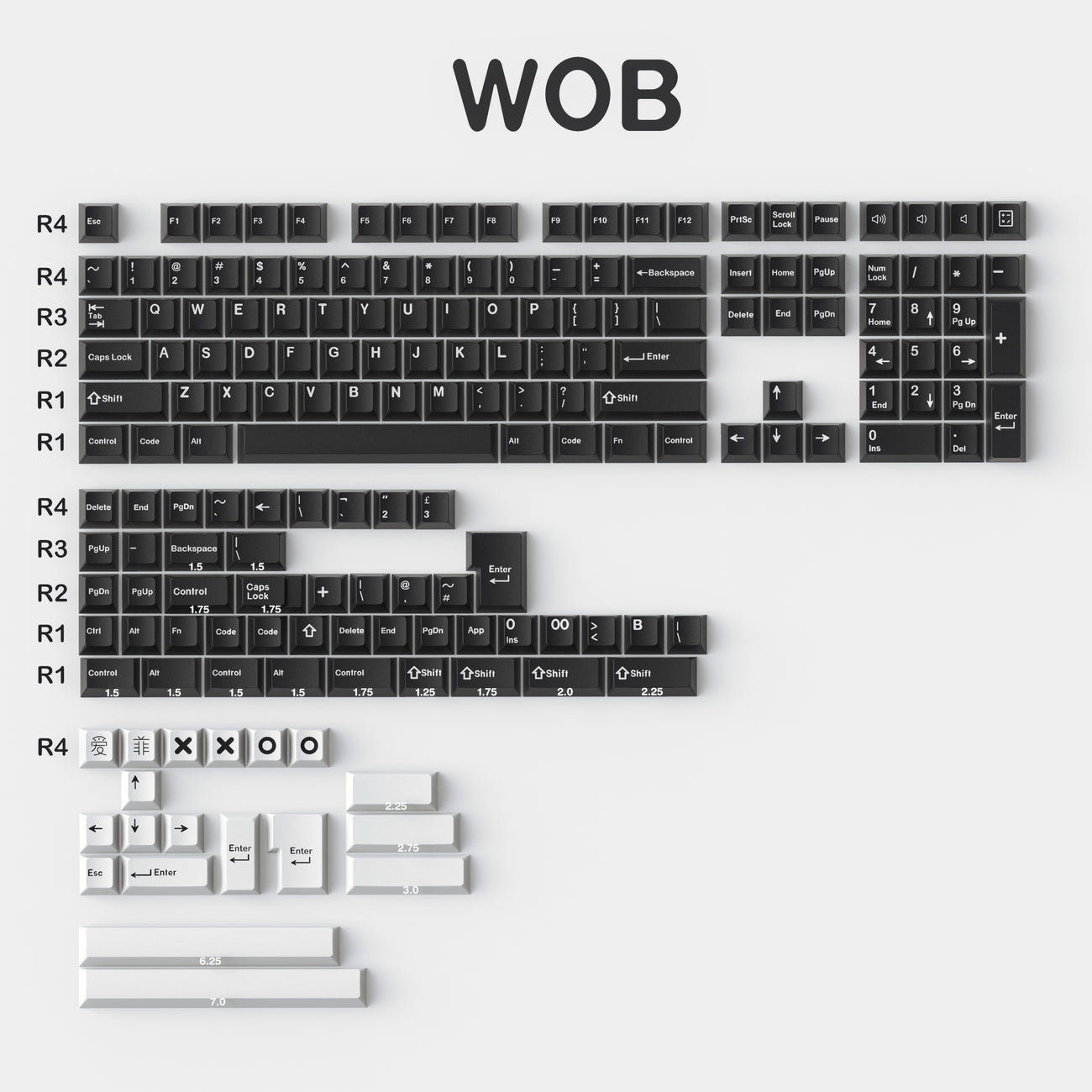 171 keys ABS Double Shot WOB/Bow Keycaps | Diykeycap