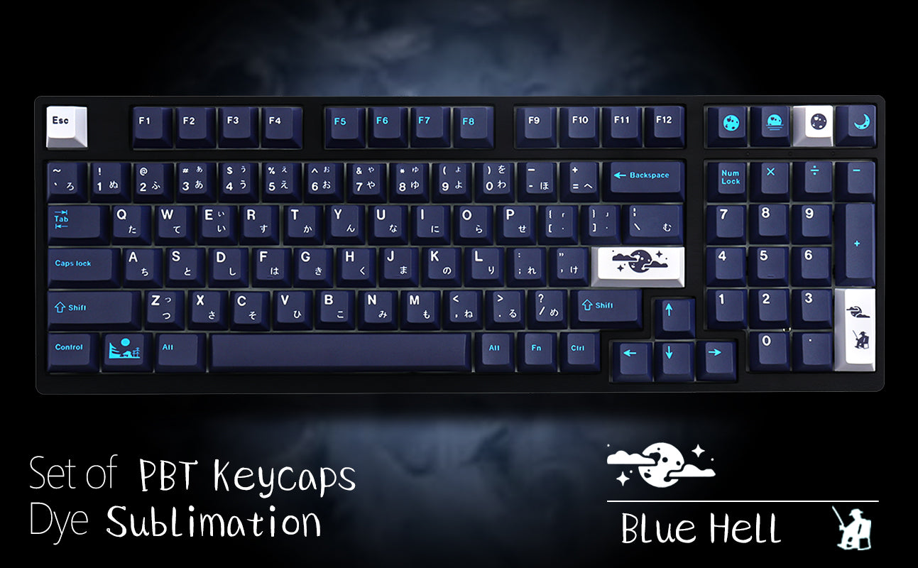 129 Keys PBT DYE-SUB Blue Hell/Blue moon keycaps | Diykeycap